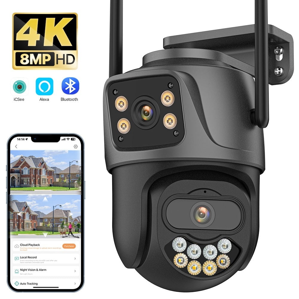 External Wifi PTZ Camera Dual Lens 4K 8MP HD Outdoor IP Camera 4MP Auto ...