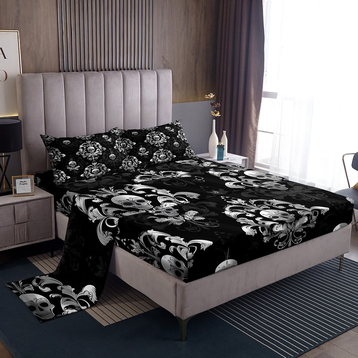 Extoic Damask Full Bed Sheets Set for Woman Men Gothic Skeleton ...