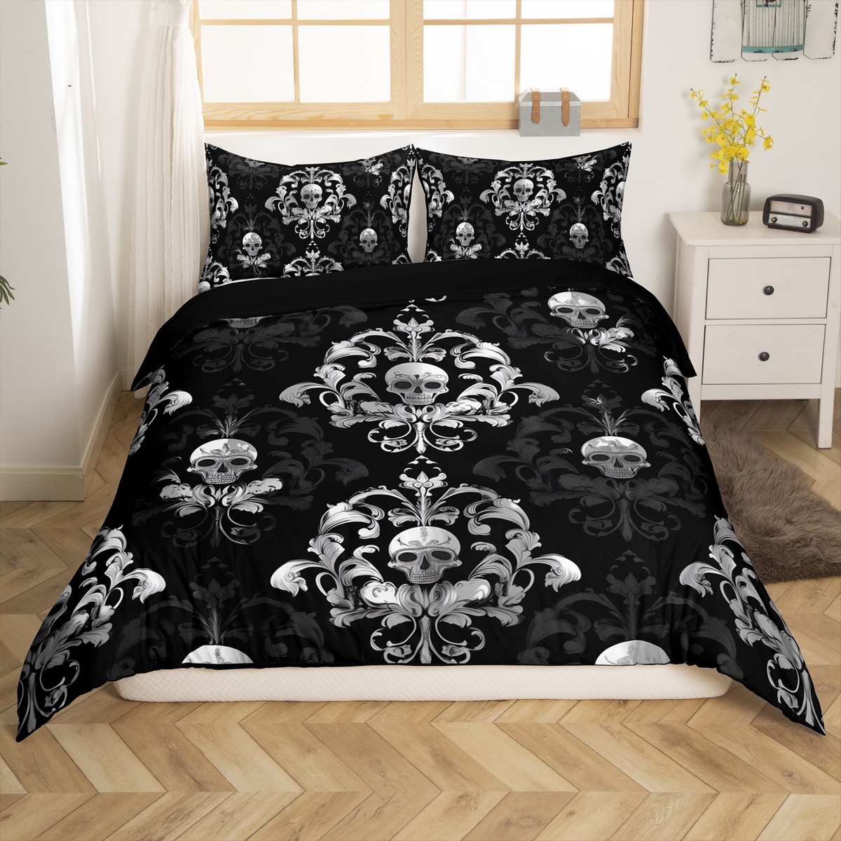 Extoic Damask Twin Bedding Set for Woman Men Gothic Skeleton Bohemian ...
