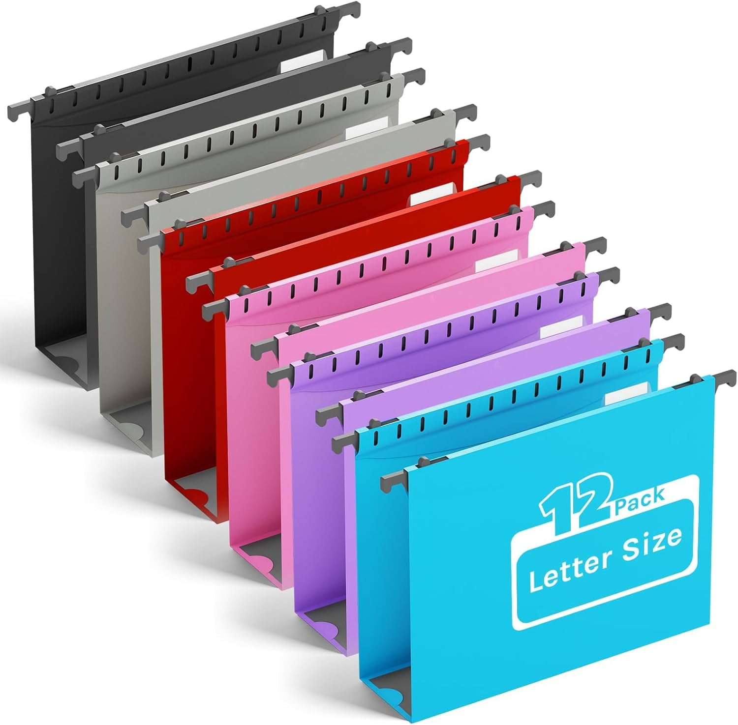 Extra Capacity Plastic Hanging File Folder,12 Pack Reinforced Hang ...