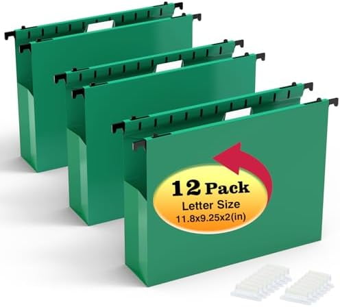 Extra Capacity Plastic Hanging File Folders,12 Pack Reinforced ...