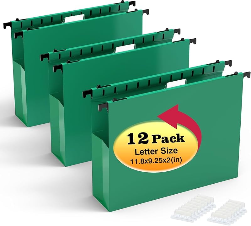 Extra Capacity Plastic Hanging File Folders,12 Pack Reinforced ...