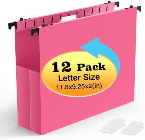 Extra Capacity Plastic Hanging File Folders,12 Pack Reinforced ...