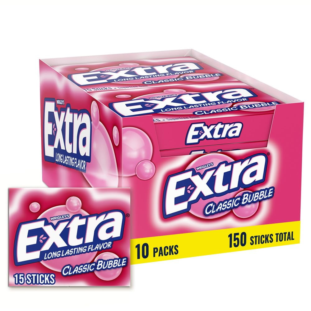 Extra Classic Bubble Gum KEF28 Sugarfree, Extra Bubble Gum Bulk, Individually Wrapped, Perfect ...