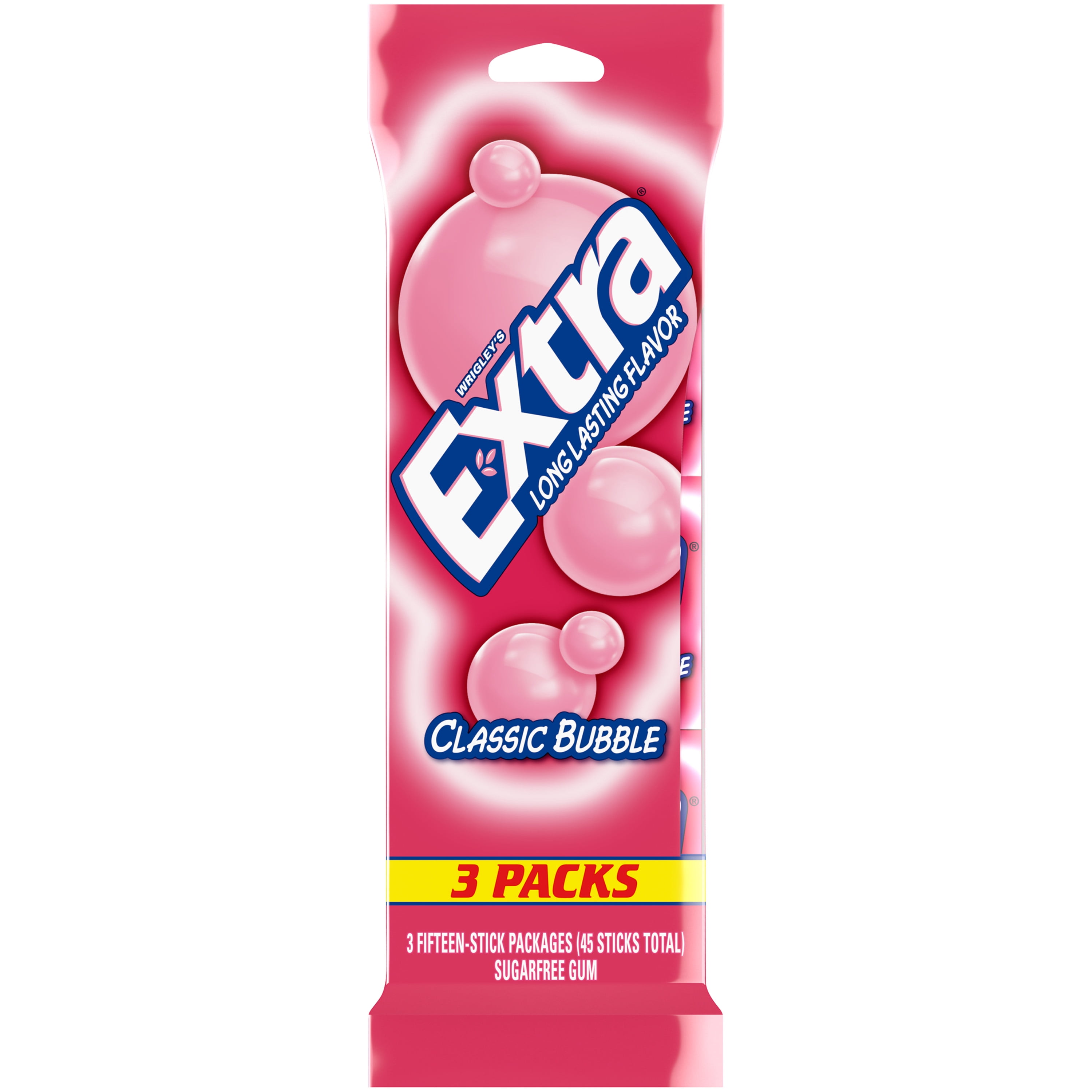 Extra Classic Bubble Sugar Free Chewing Gum 15 Ct 3 Pack