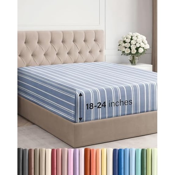 Extra Deep Cal King Fitted Sheet - Hotel Luxury Single Fitted Sheet Only - Easily Fits 18 inch ...