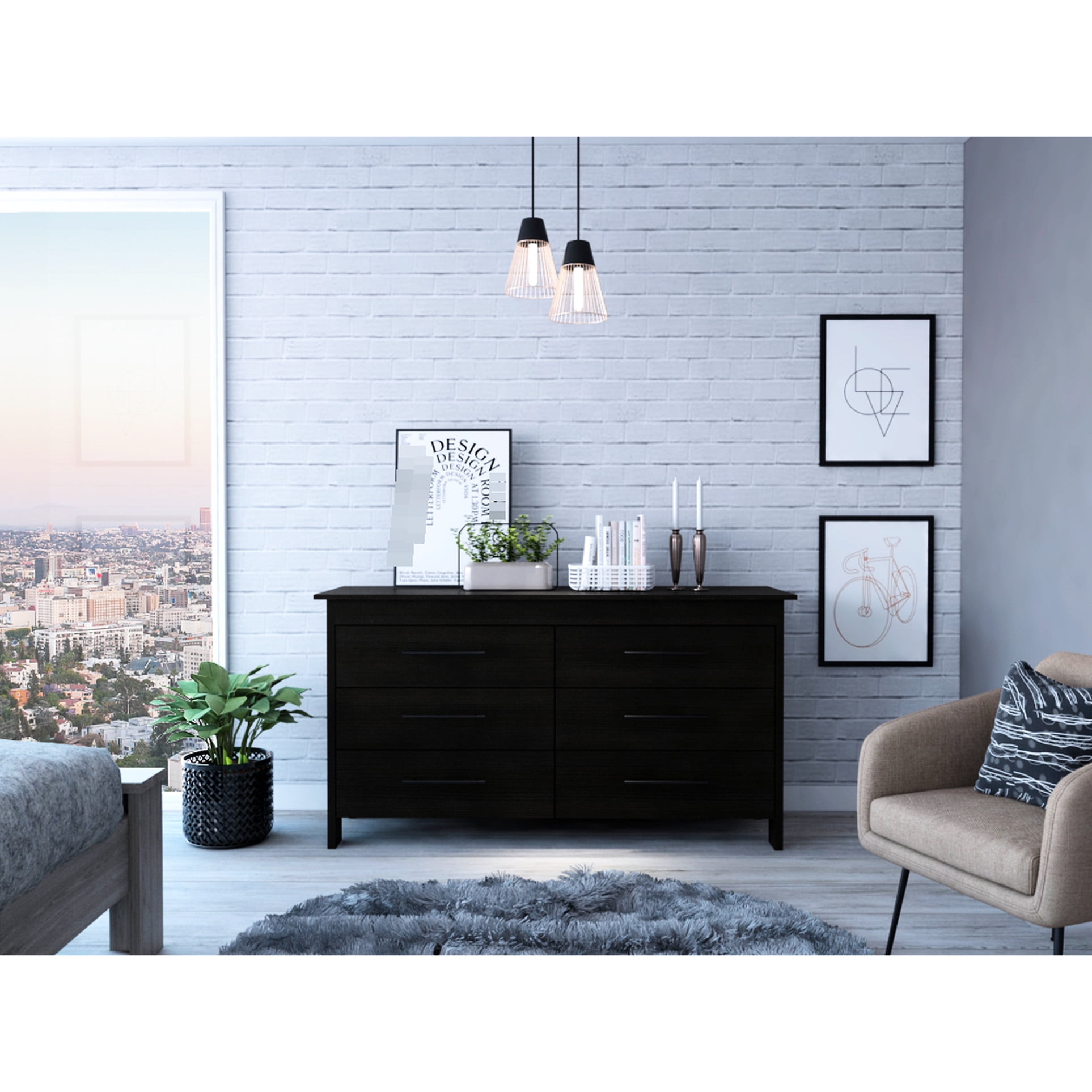 Extra Deep Drawer 6 Double Bedroom Dresser - Black Design With Drawers ...