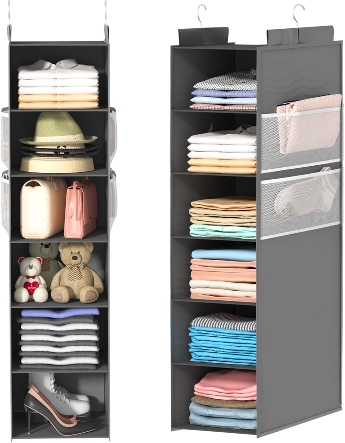 Extra Deep Hanging Closet Organizer with 6 Shelves and Oversized Mesh ...
