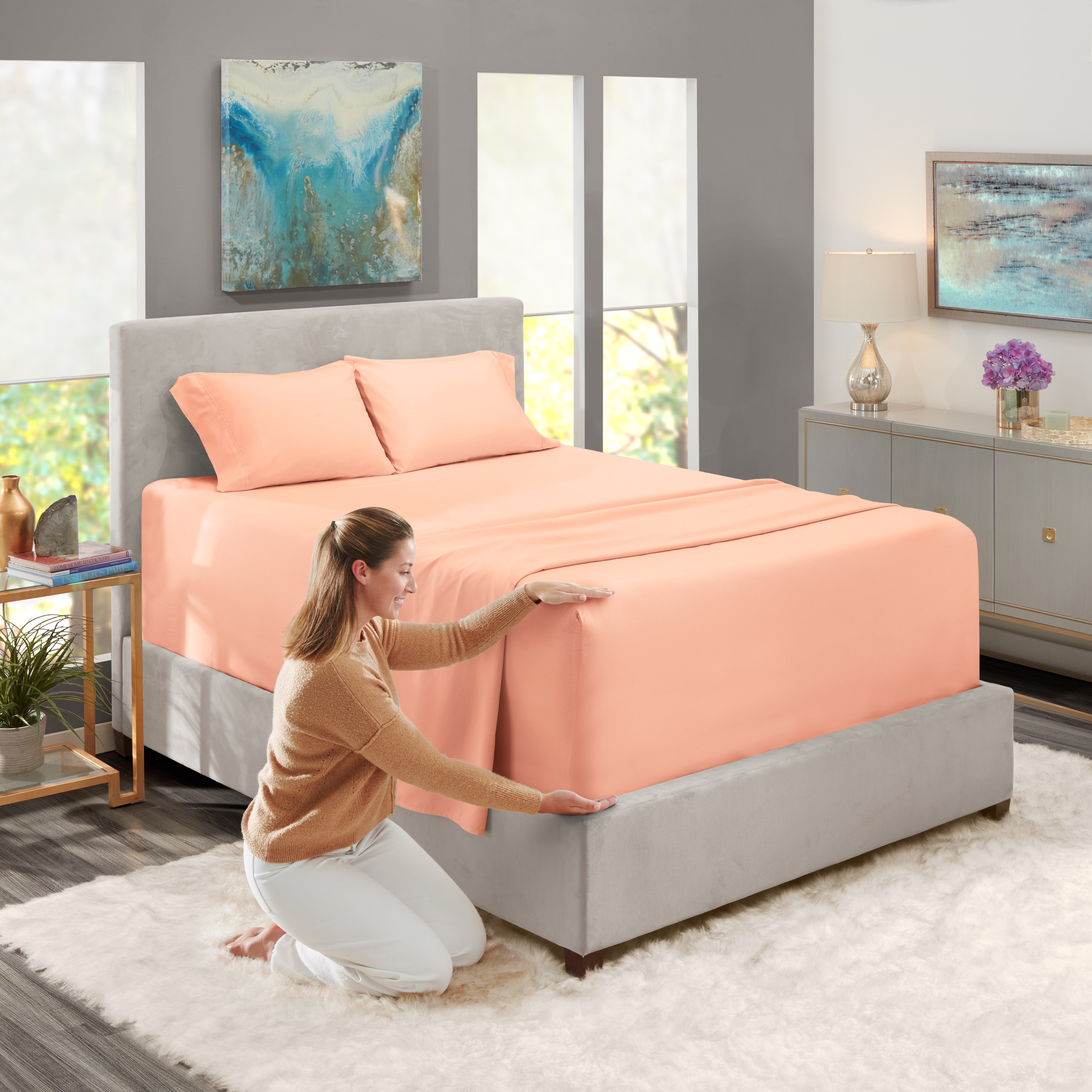 Extra Deep Pocket 4-Piece Bed Sheets Set , 18"-24" Super Deep Fitted ...