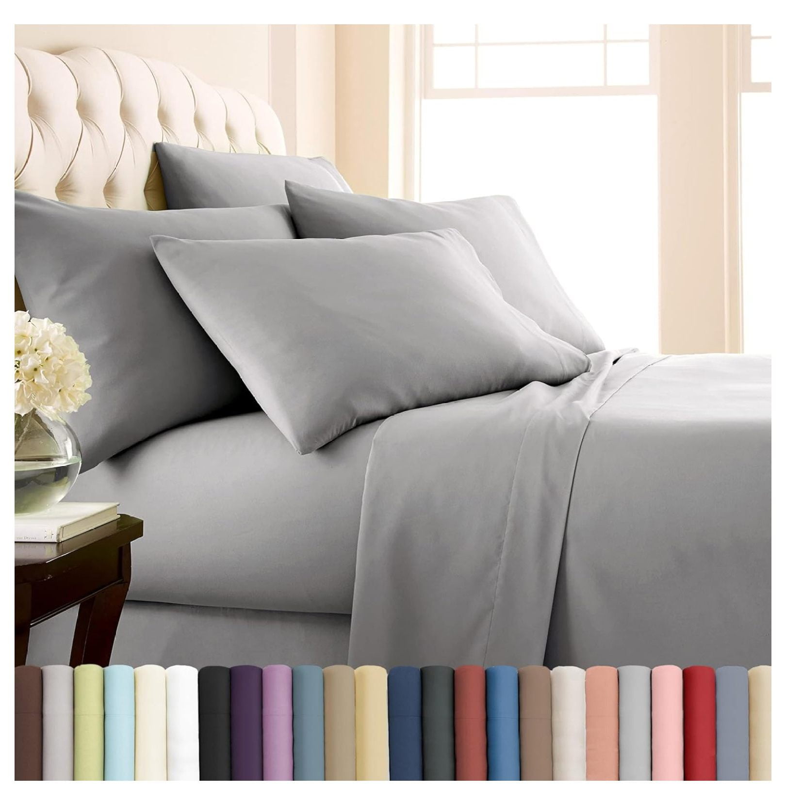 Extra Deep Pocket King Size Sheets Set, 6-Piece Hotel Luxury Grey Sheets with 21" Deep Fitted ...