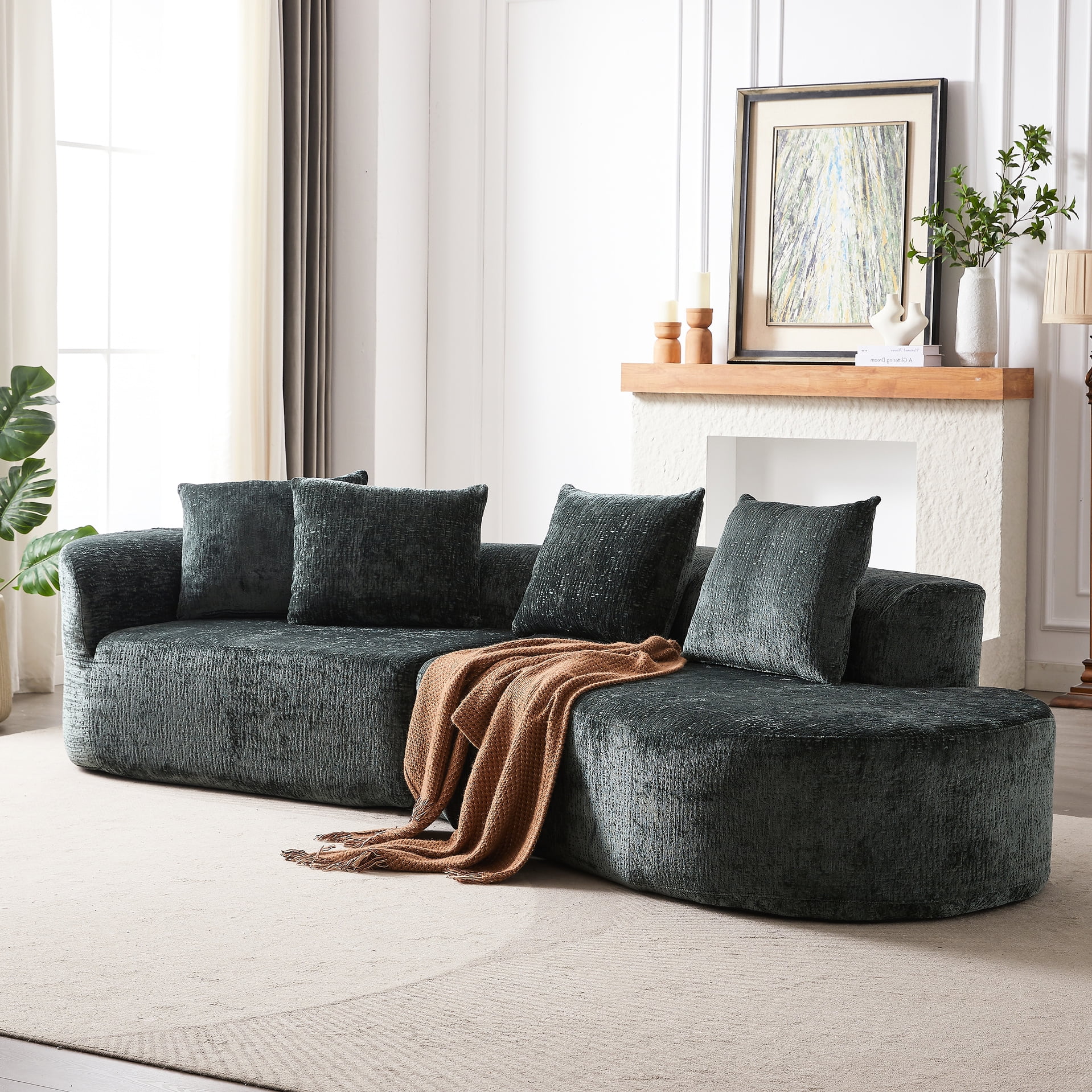 Extra Deep Seat Sectional - 114-inch Chenille 4 With 4 Throw Pillows ...