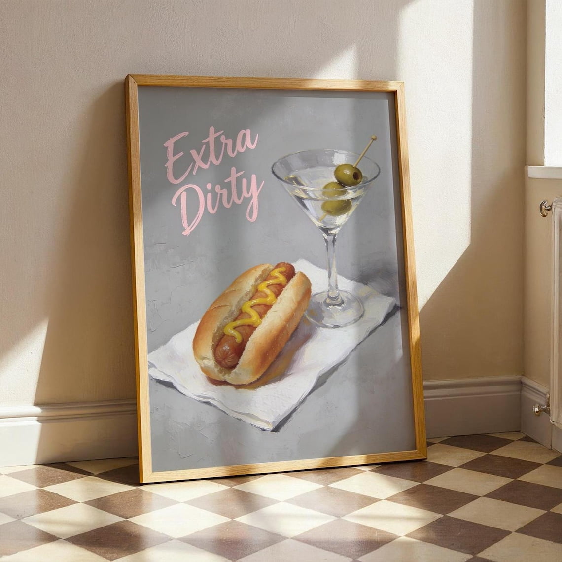 Extra Dirty Martini Art And Hot Dog Bar Wall Art Vintage Food ...