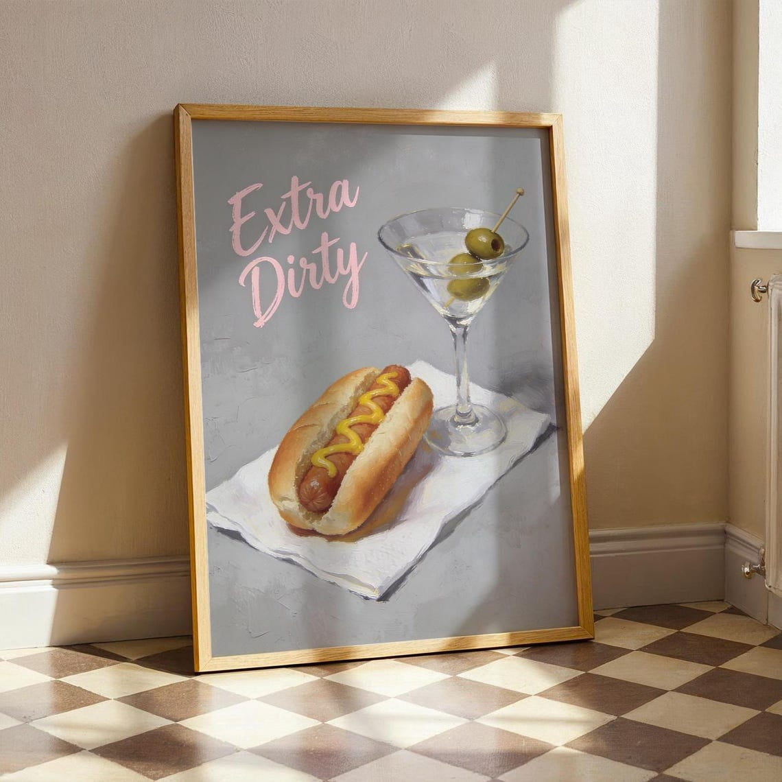 Extra Dirty Martini Art And Hot Dog Bar Wall Vintage Food, Unframed ...
