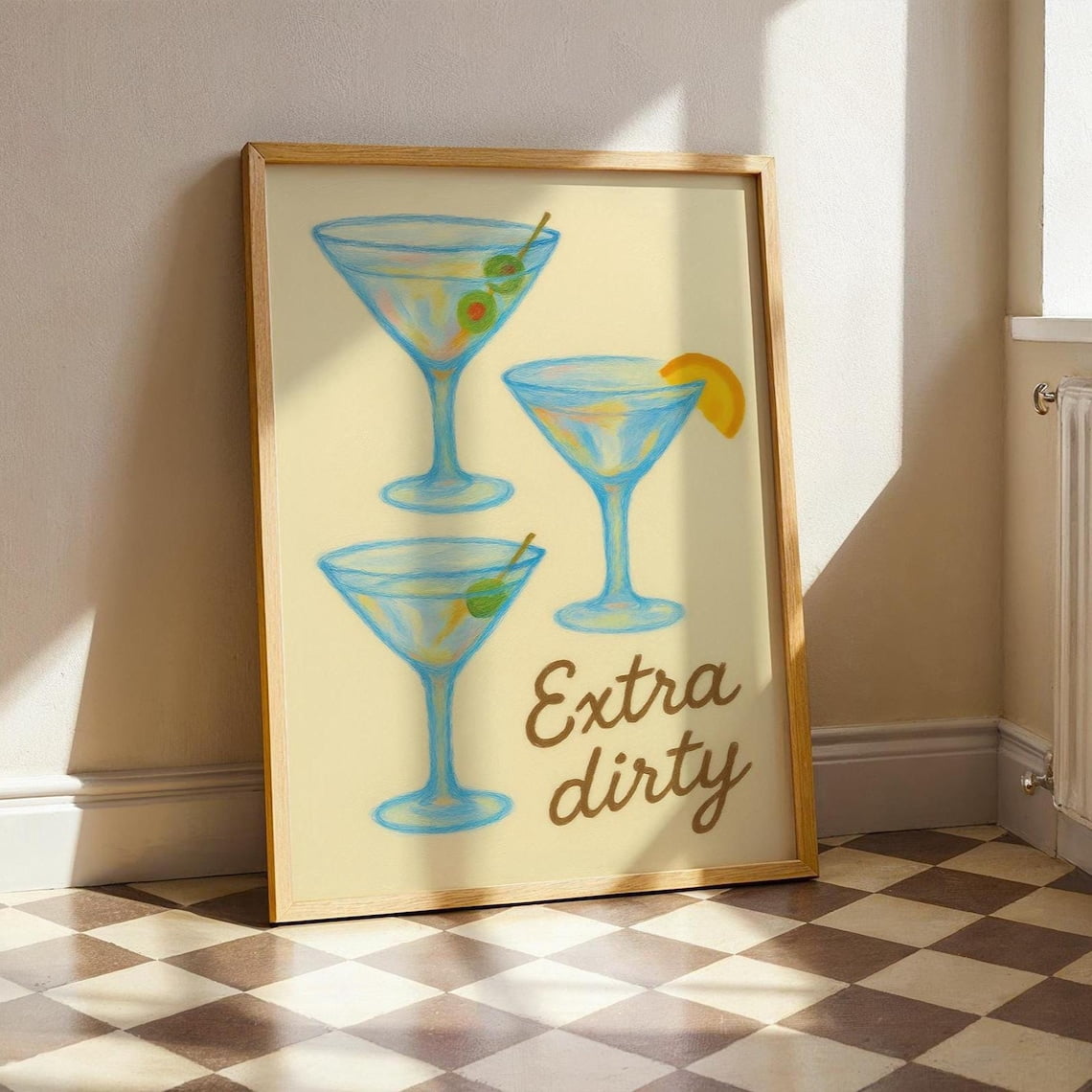 Extra Dirty Martini Minimalist Cocktail Wall Art Olive Drink Playful ...