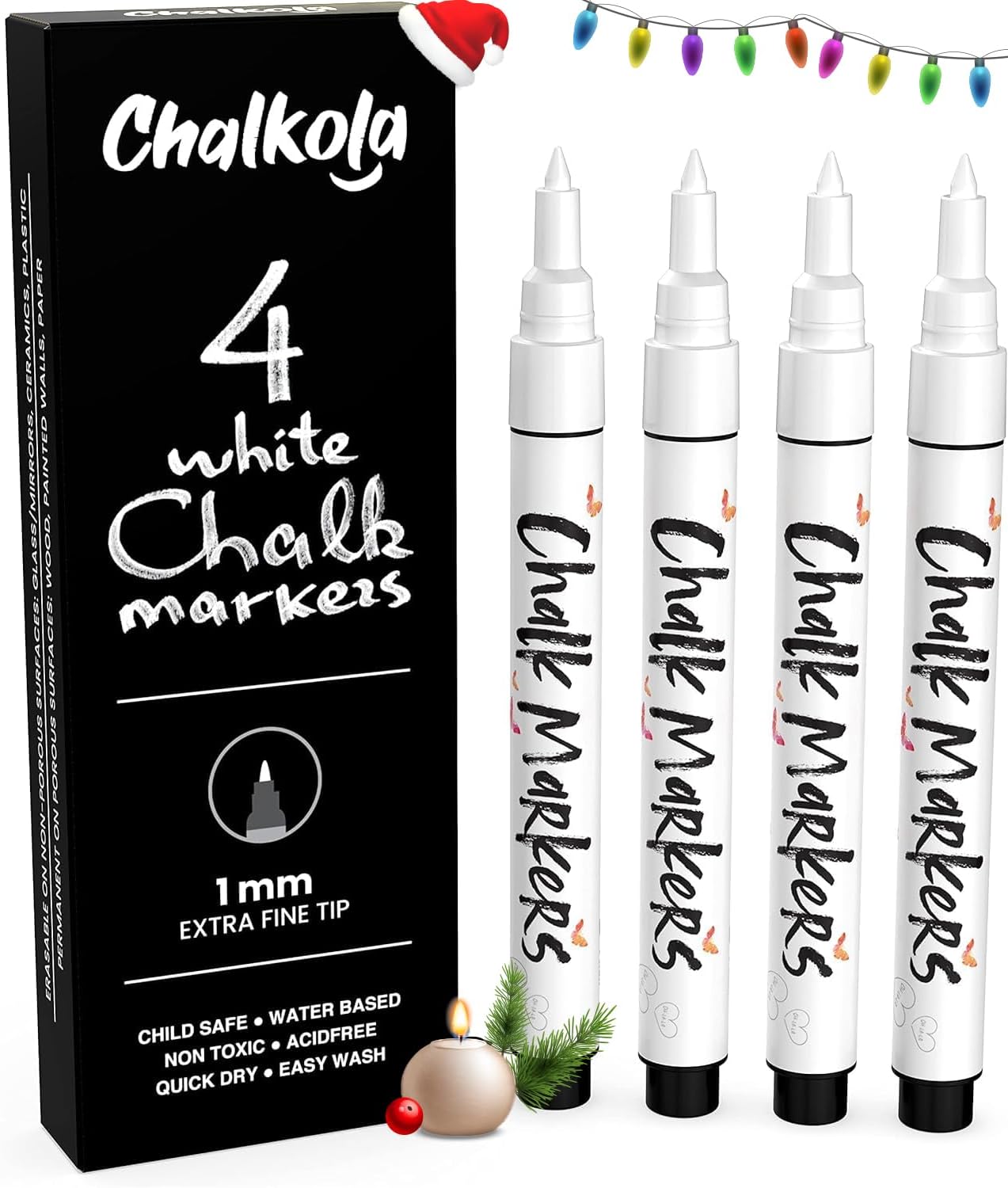 Extra Fine Tip White Chalk Markers (4 Pack 1mm Point) Pens - Dry Erase ...