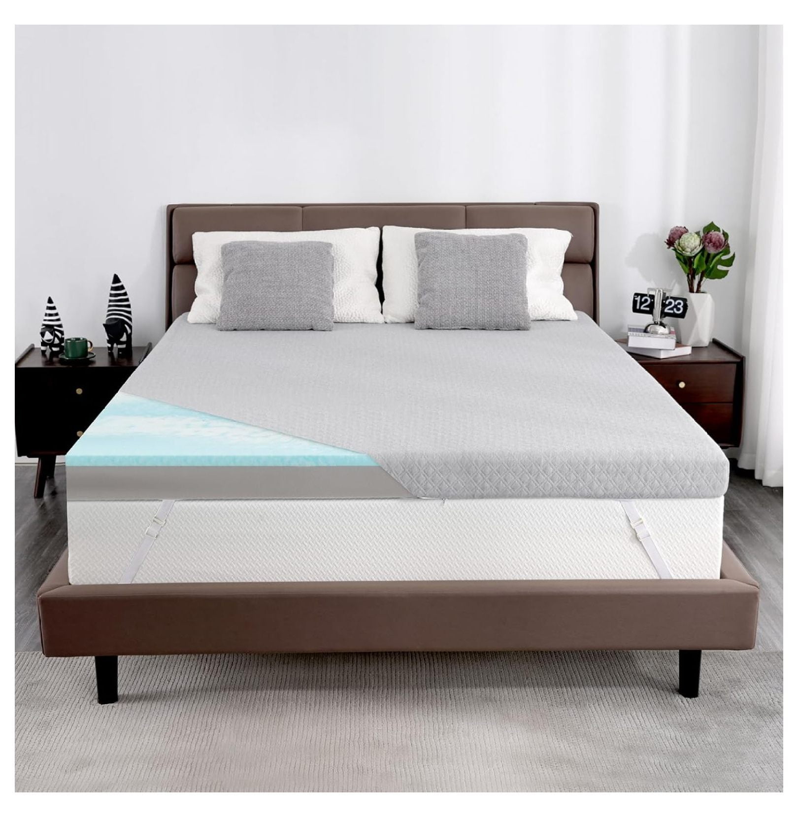 Extra Firm Mattress Topper 4 Inch Queen, Reversible Firm Memory Foam ...