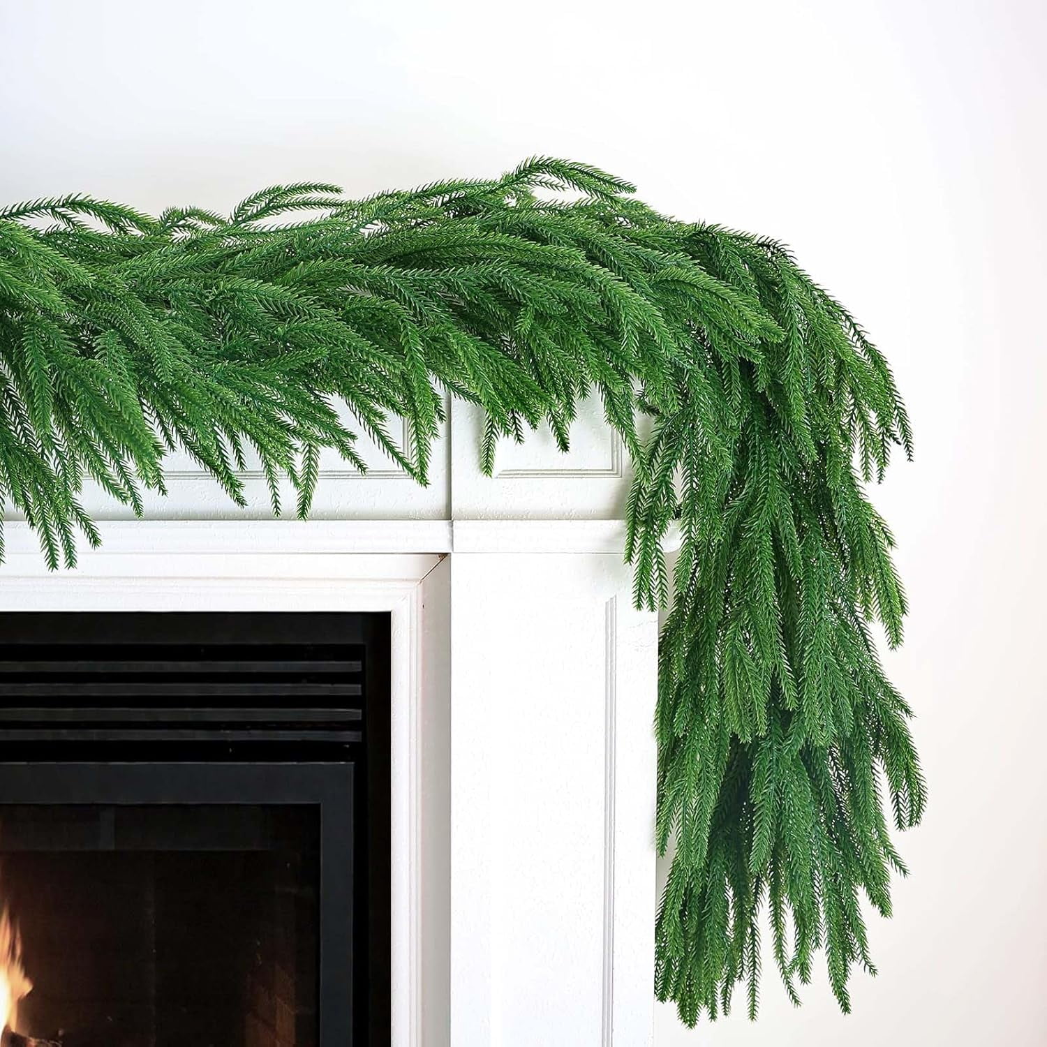 【Extra Full】 2Pcs 9FT Christmas Norfolk Pine Garland, Greenery Real ...