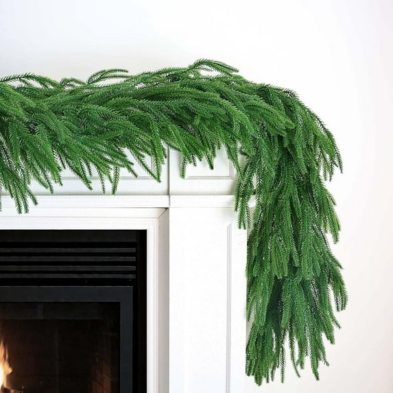 【Extra Full】 2Pcs 9FT Christmas Norfolk Pine Garland, Greenery Real ...