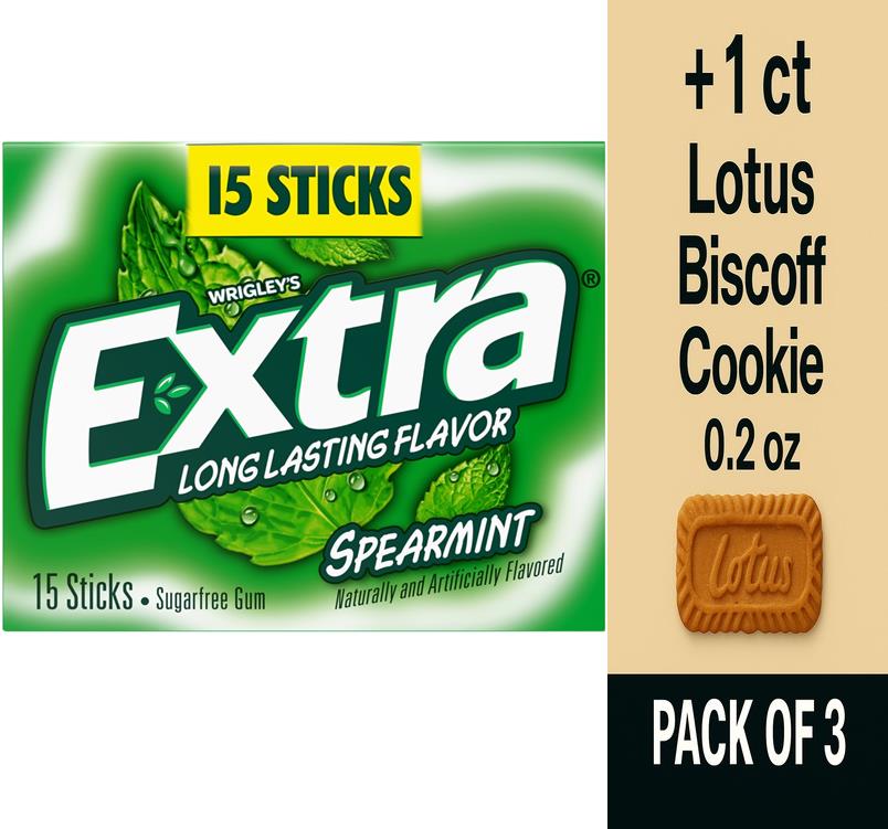 Extra Gum Spearmint Sugar Free Chewing Gum Single Pack 15 pc - Pack of ...