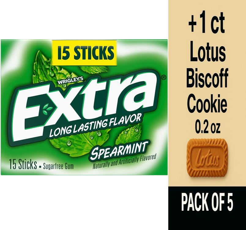 Extra Gum Spearmint Sugar Free Chewing Gum Single Pack 15 pc - Pack of ...
