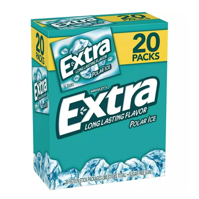 Extra Gum Sugar Free Mint Chewing Gum, Polar Ice, 15 sticks, 20 pk ...