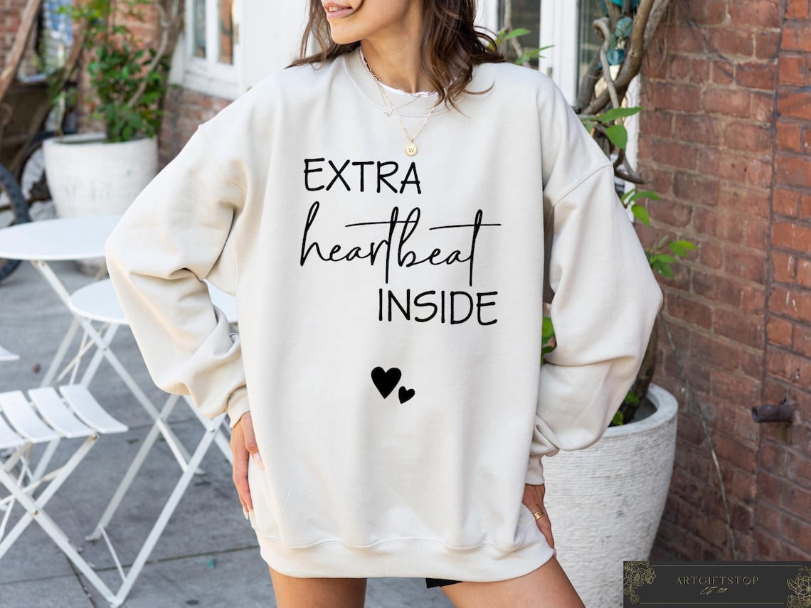 Extra Heartbeat Inside Sweatshirt, Baby Announcement Sweater, Pregnancy ...