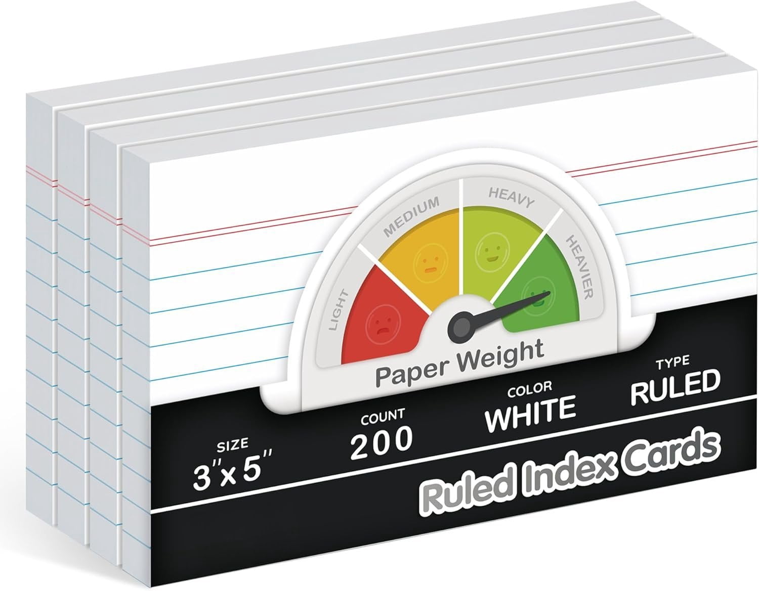 Extra Heavyweight Ruled Index Cards 3x5 Inch, No Bleed-Through, 200 ...