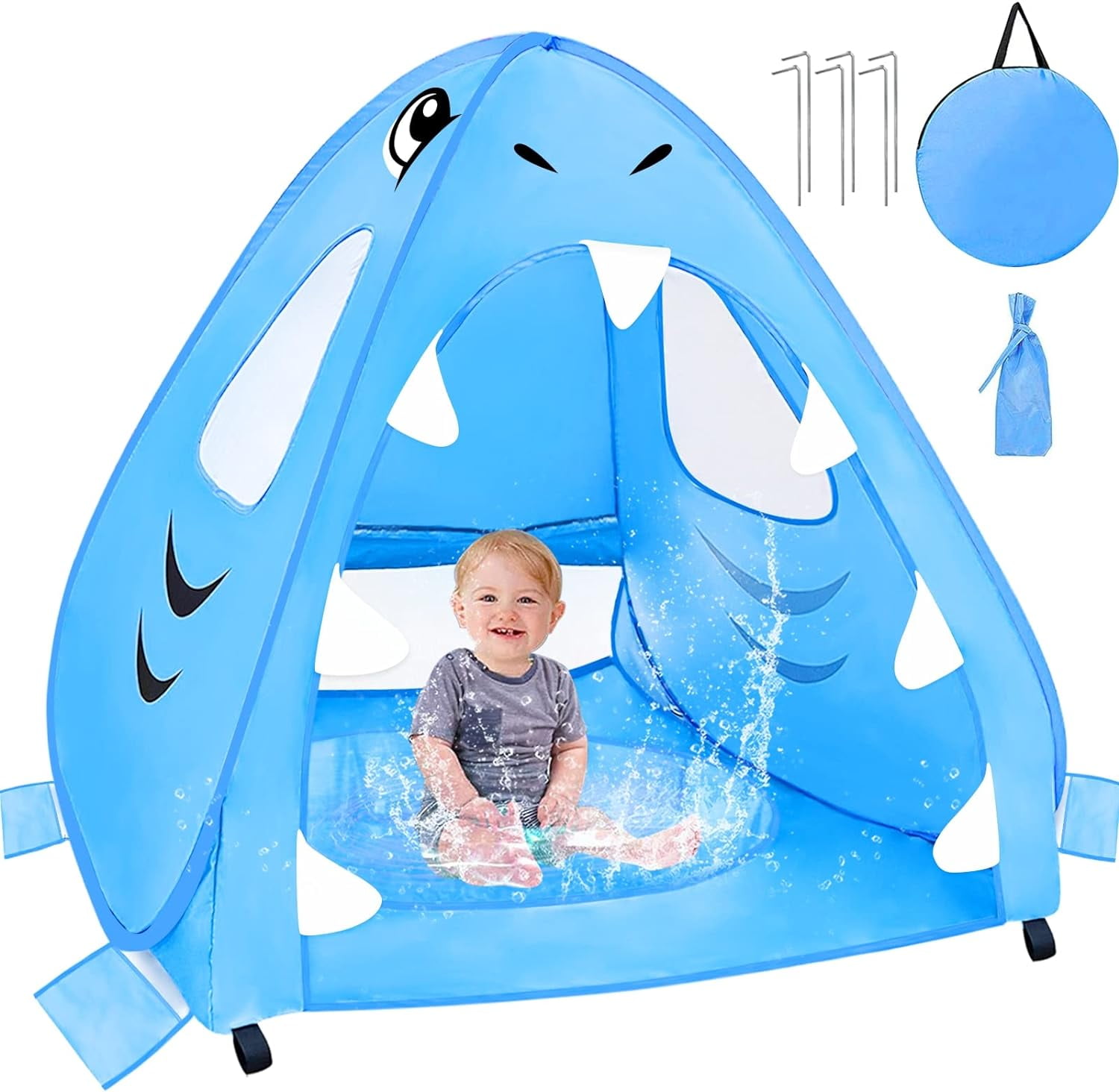 [ Extra High ] Shark Baby Beach Tent with Pool, Pop Up Baby Pool Tent ...