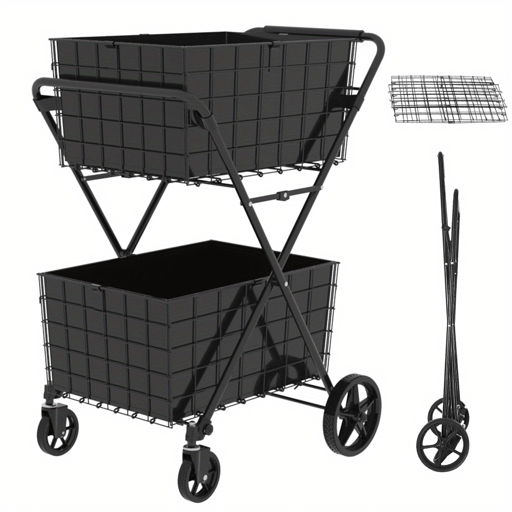 Extra Jumbo Shopping Cart, 2 Layers Grocery Cart on Wheels, Foldable ...