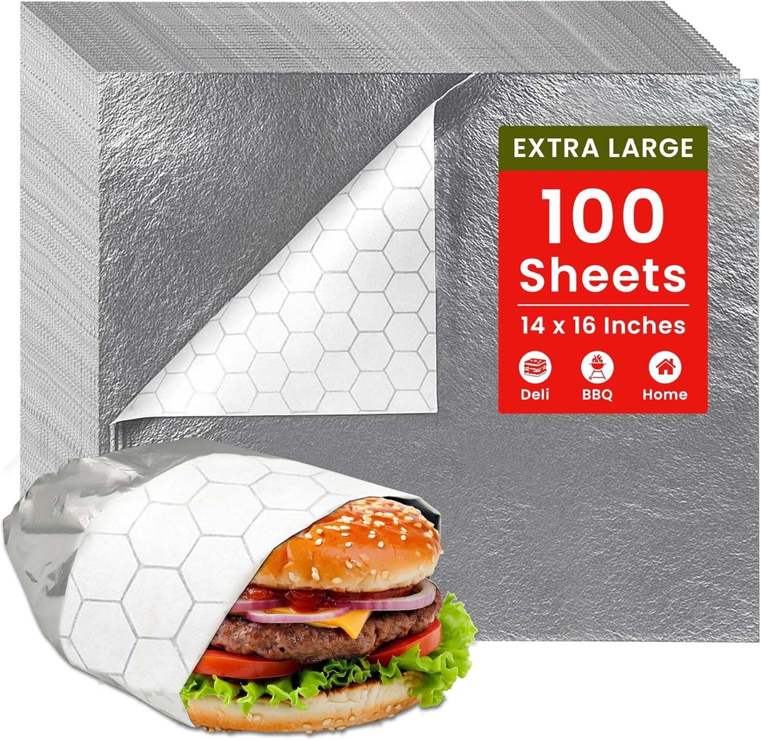 Extra Large - (100 Sheets) - Sandwich Wrapping Paper Sheets With Foil ...