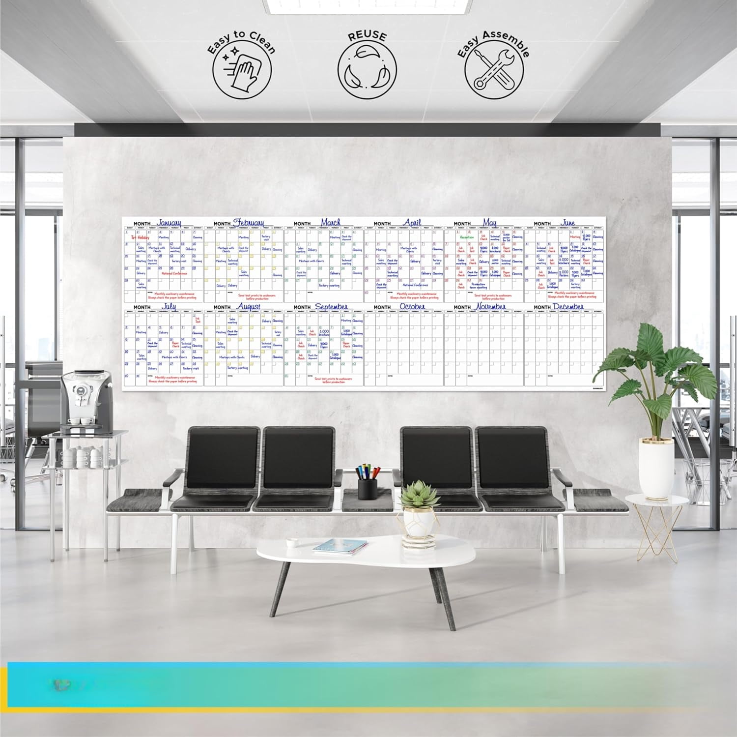 Extra Large 100"x36" Dry Erase Wall Planner, 12-Month Whiteboard ...