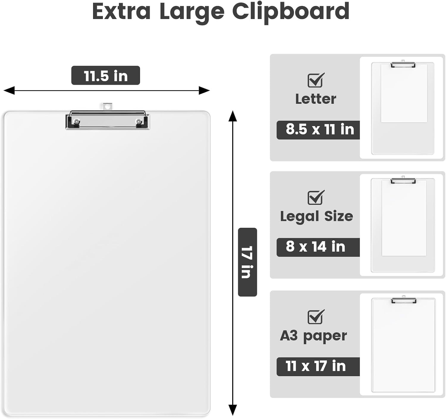 Extra Large 11X17 Clipboards Set Of 6, Plastic Drawing Boards With Low ...