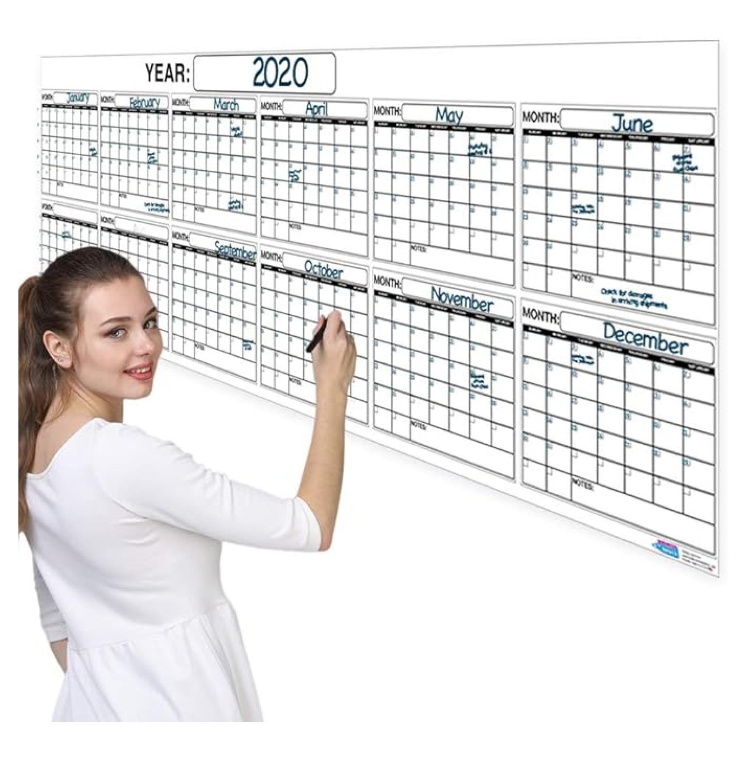 Extra Large 12 Month Dry Erase Wall Calendar Planner & Organizer 36x96 ...