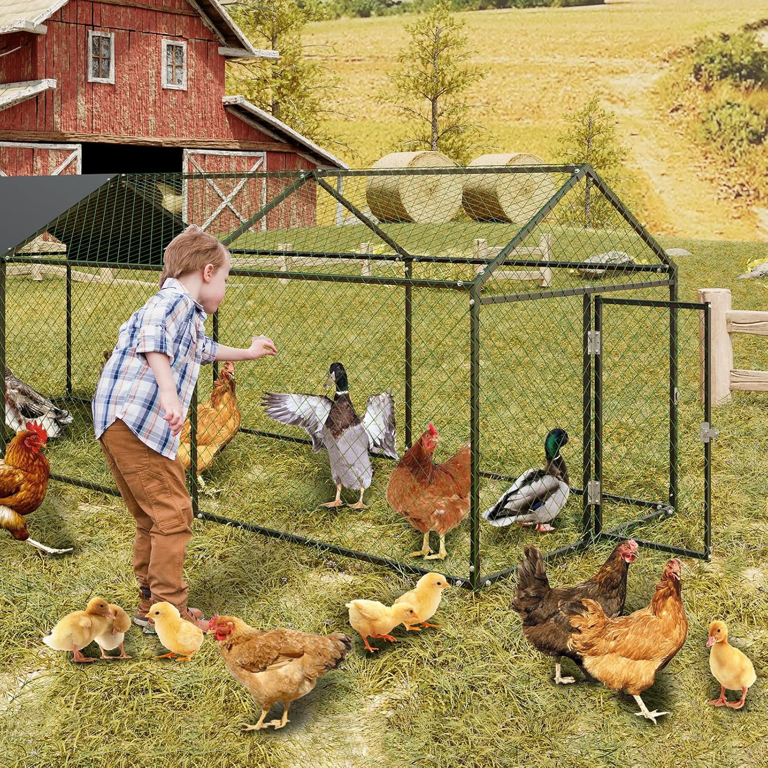 Extra Large 120" Walk-In Chicken Coop with Waterproof Cover, Heavy Duty ...