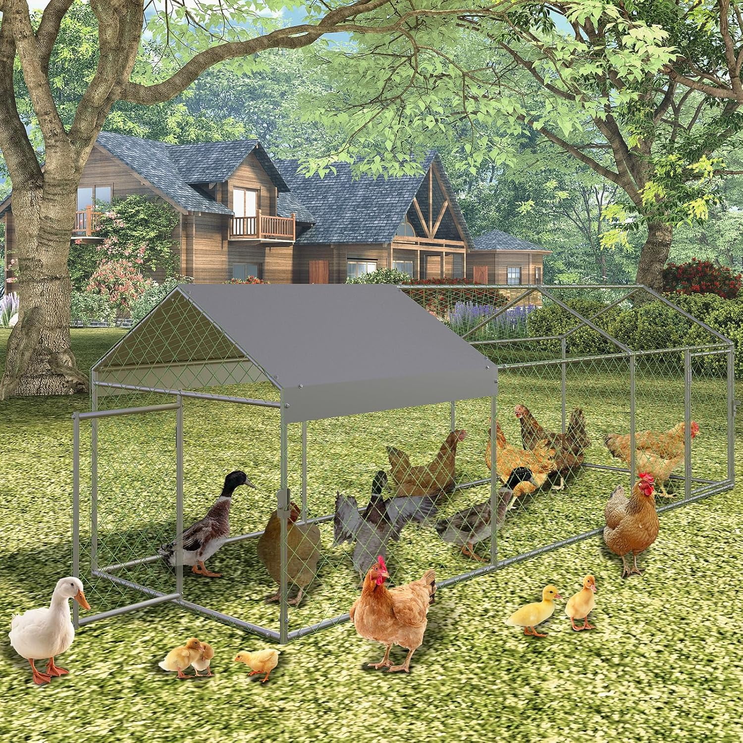Extra Large 120" Walk-In Chicken Coop with Waterproof Cover, Heavy Duty ...