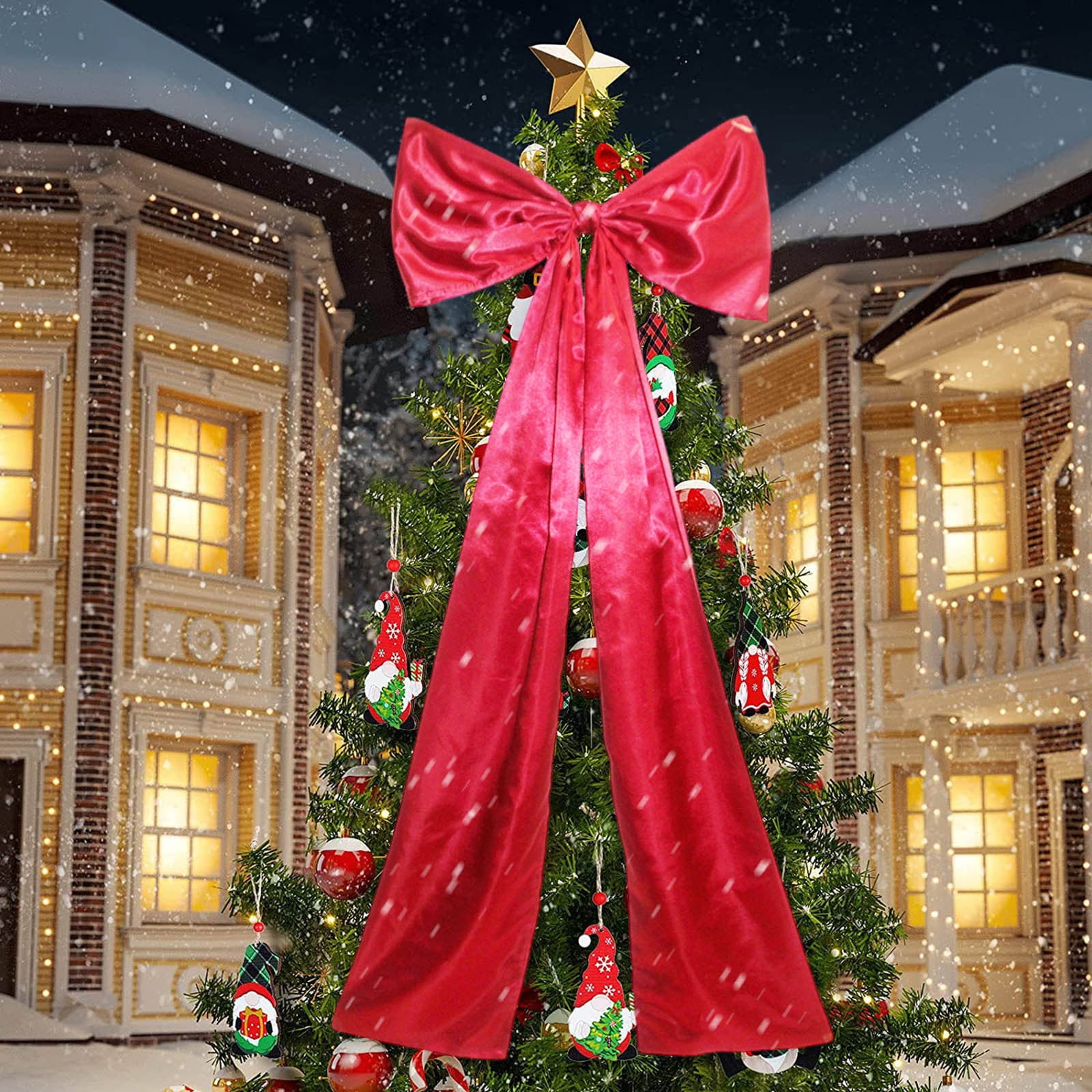 Extra Large 120cm Red Bow Christmas Tree Topper | Satin Ribbon with 1 ...