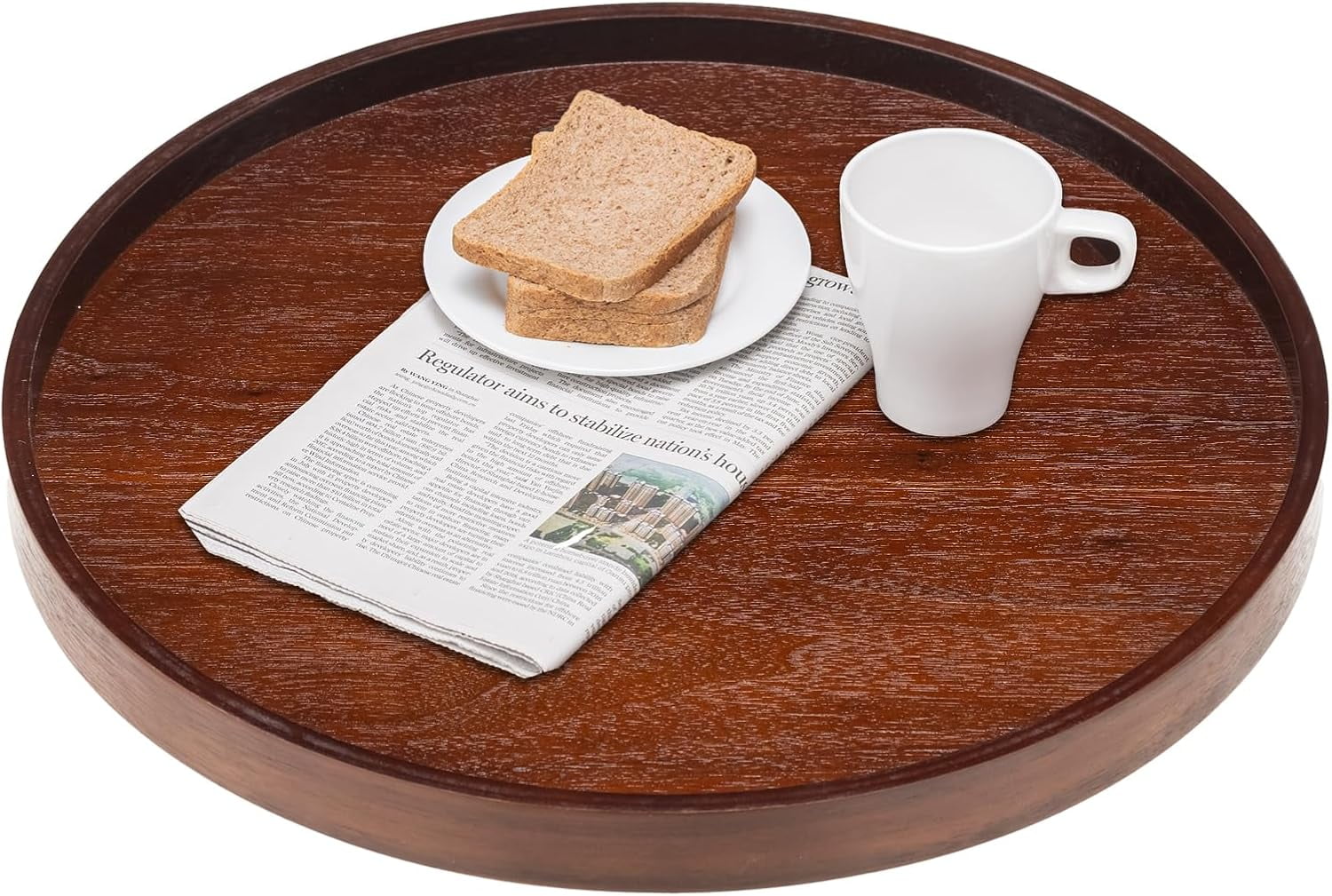 Extra Large 19.7 Inch Round Solid Wood Serving Tray, Decorative Ottoman ...