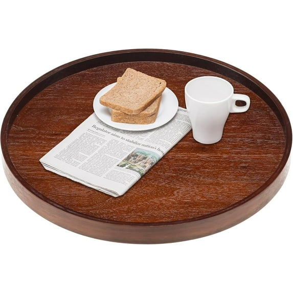 Extra Large 19.7 Inch Round Solid Wood Serving Tray, Decorative Ottoman ...