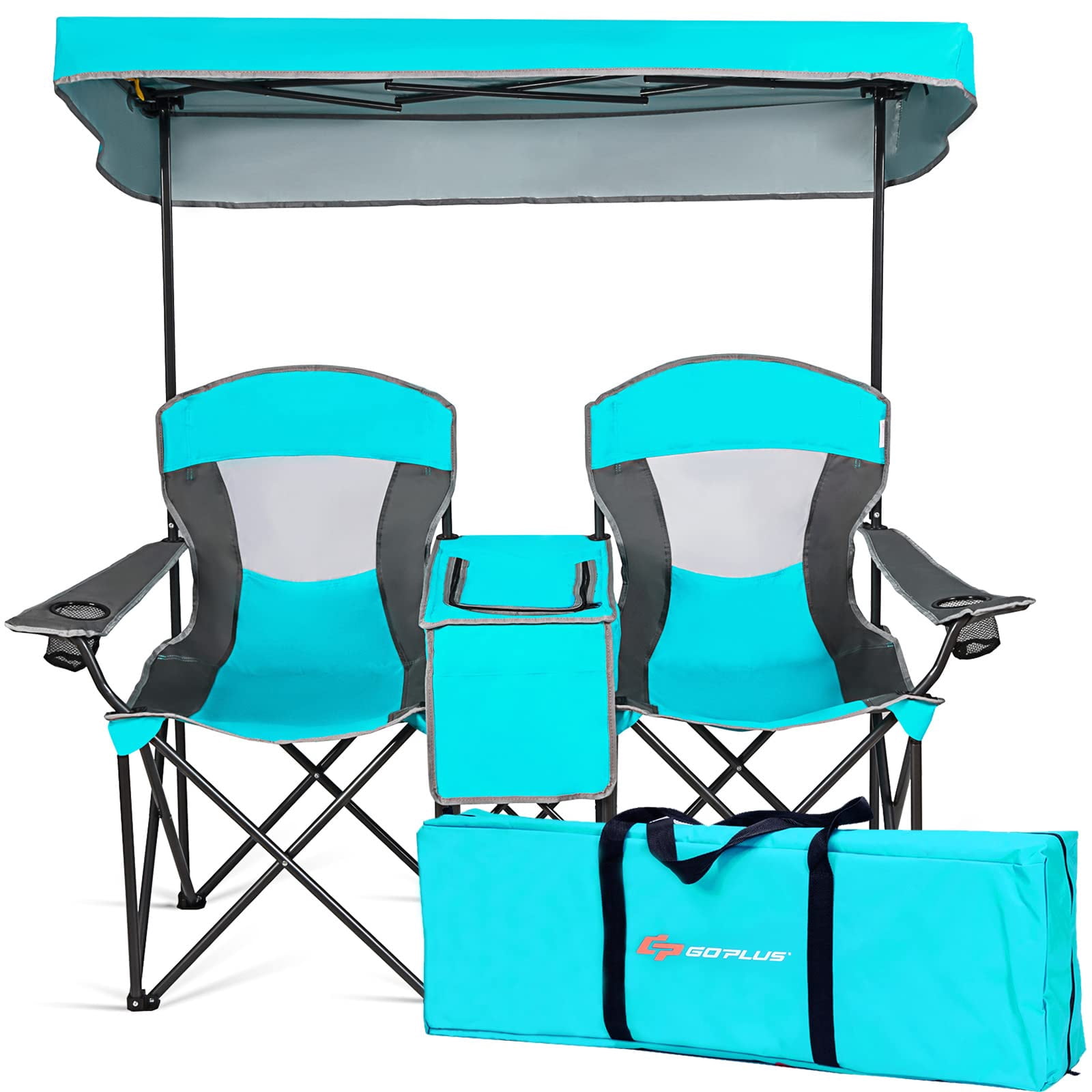 Extra Large 2-Person Beach Chair with Detachable Canopy, Sturdy Folding ...