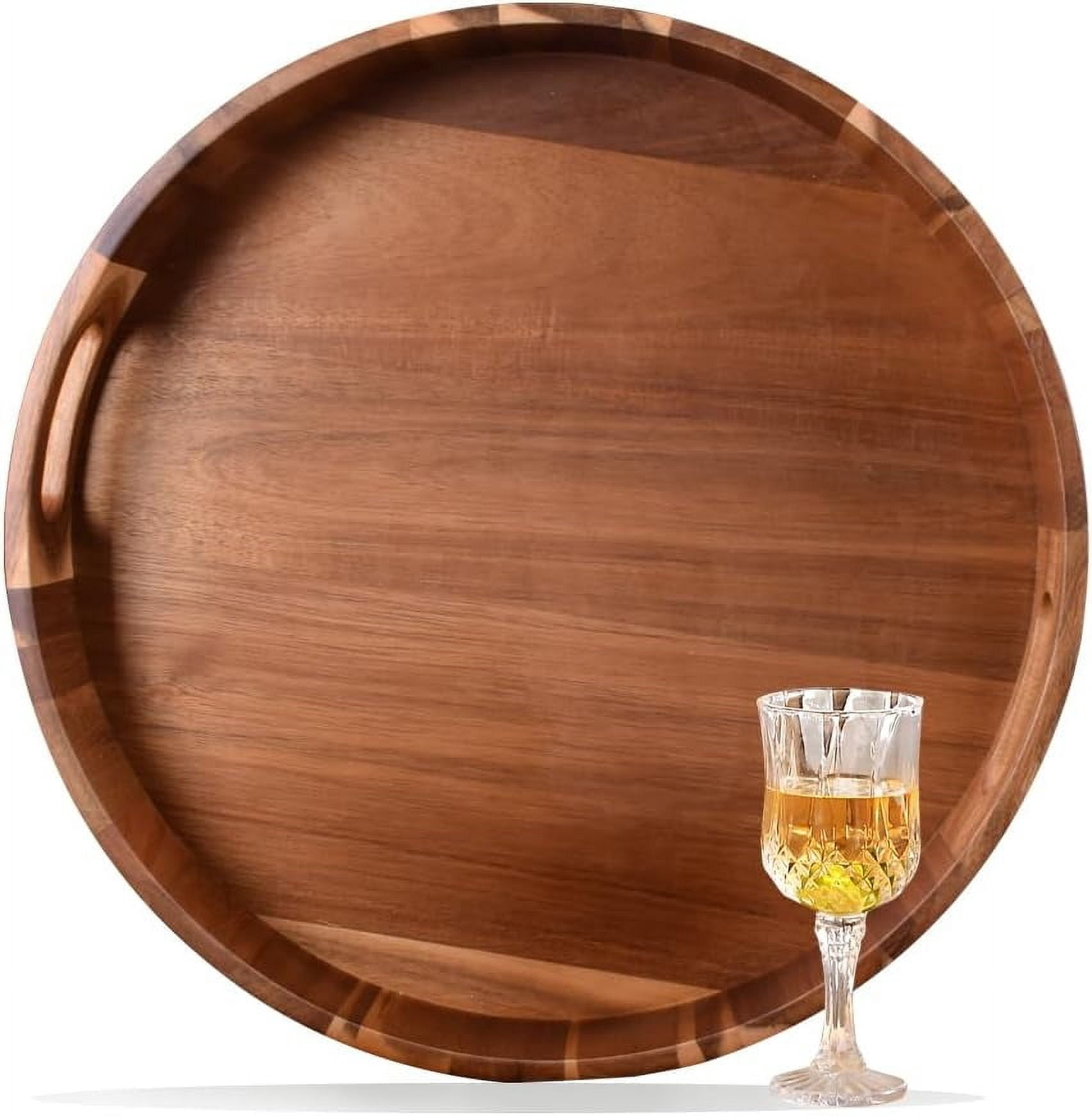 Extra Large 20" Acacia Wood Tray with Handles - Wooden Serving Tray for ...