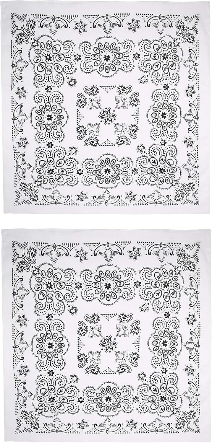 Extra Large 27 Inch Cotton Texas Paisley Bandana, White (Pack of 2 ...
