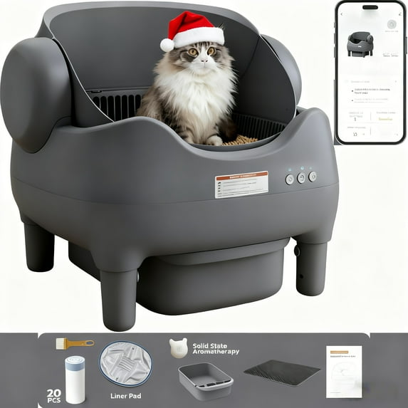 Extra Large 3.43Gal Smart Self-Cleaning Litter Box - 2.4G WiFi App ...