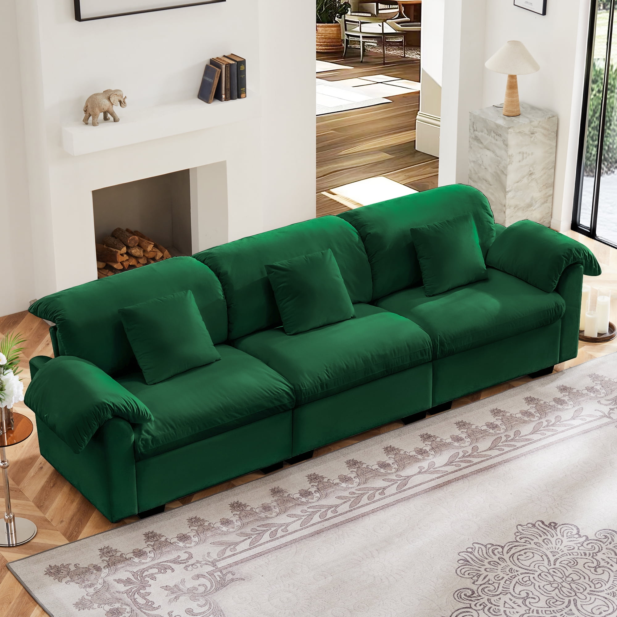 Extra Large 3 - Seat Modern Velvet Sofa With Storage Function Under ...