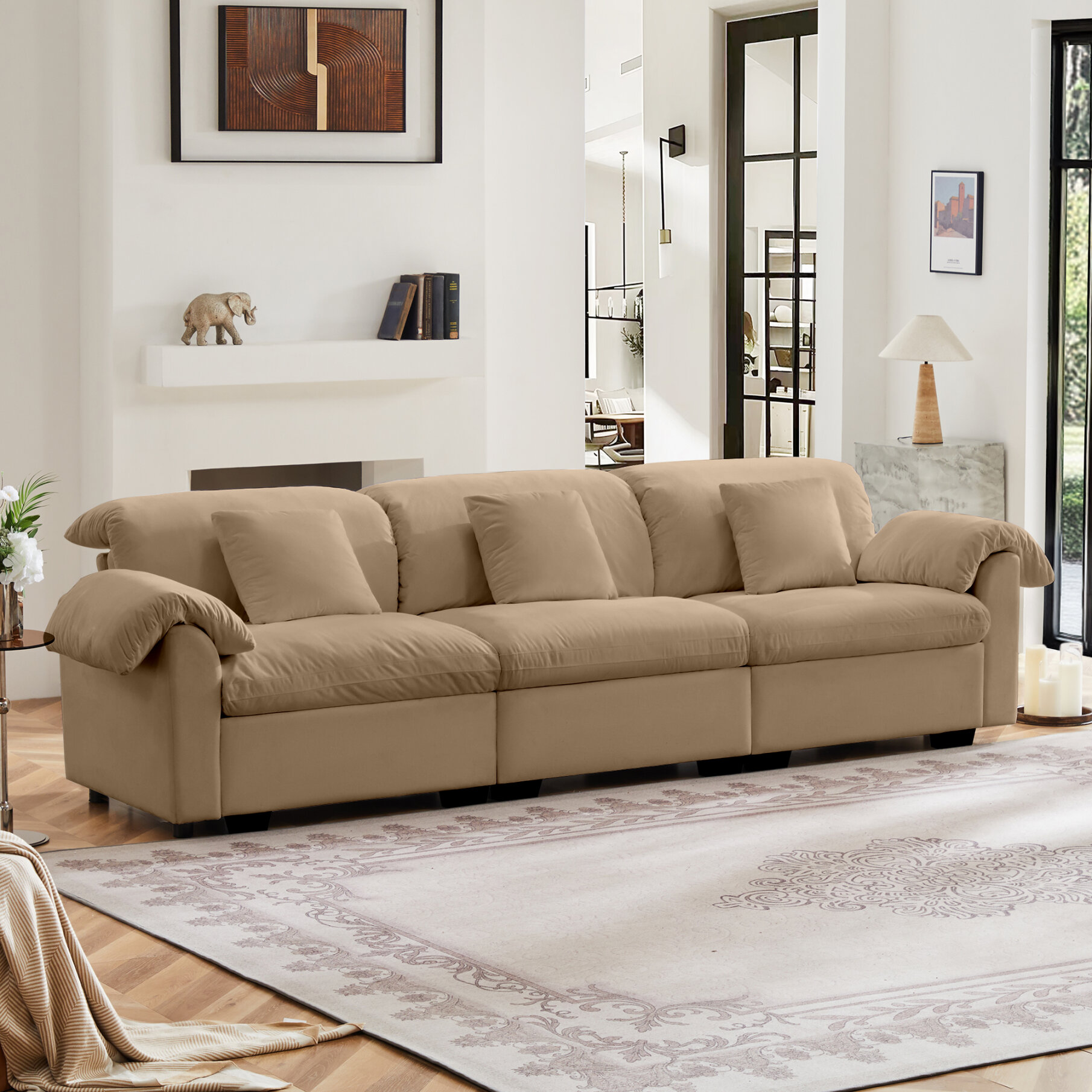 Extra Large 3-Seater Velvet Sofa with Under-Seat Storage, Modern Cloud ...