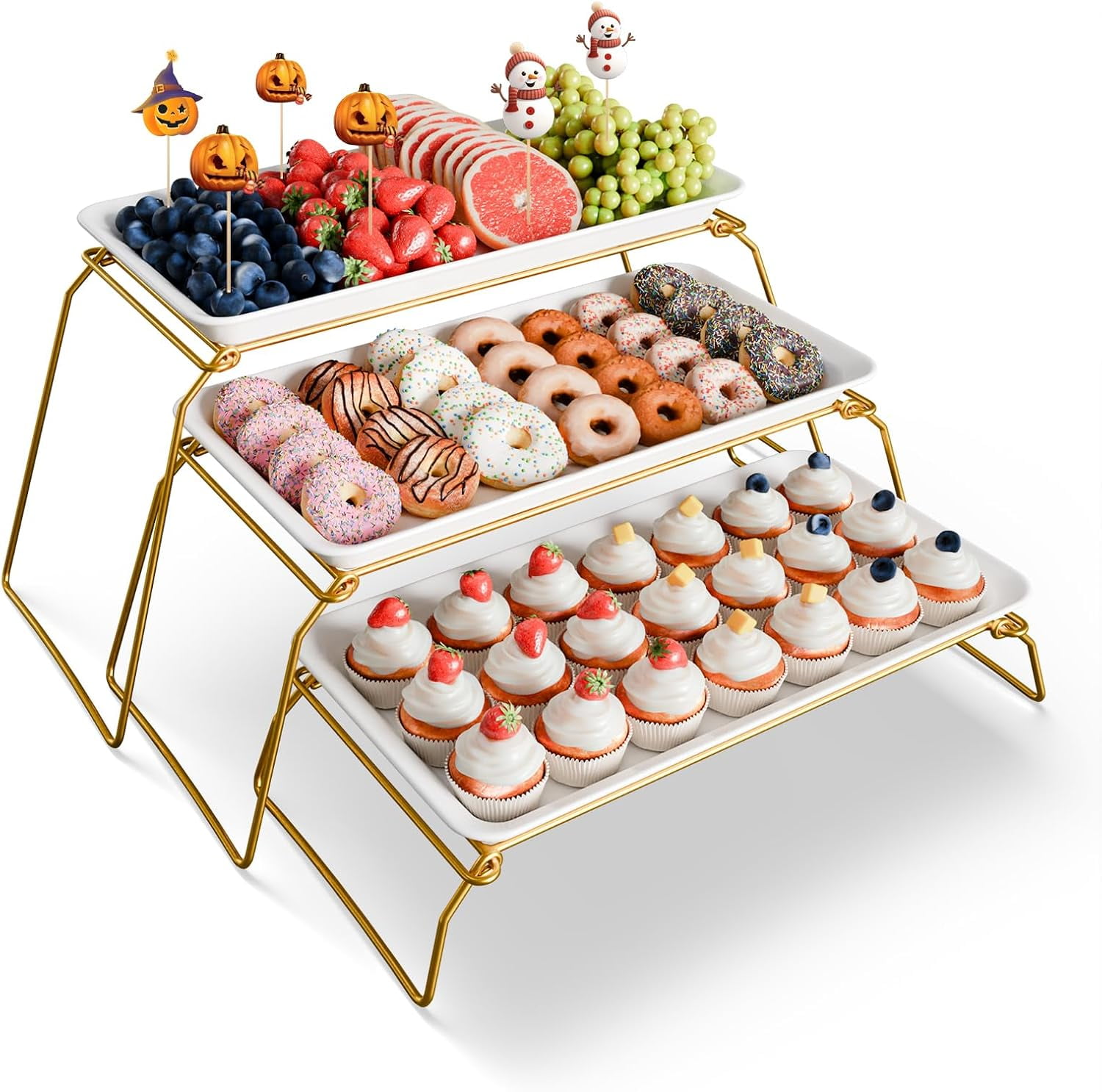 Extra Large 3-Tier Melamine Serving Tray Set and Cupcake Stand for ...