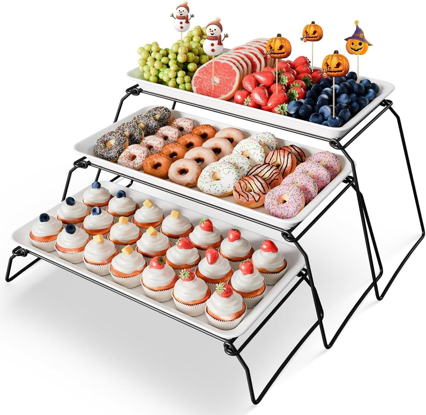 Extra Large 3-Tier Melamine Serving Tray Set and Cupcake Stand for ...