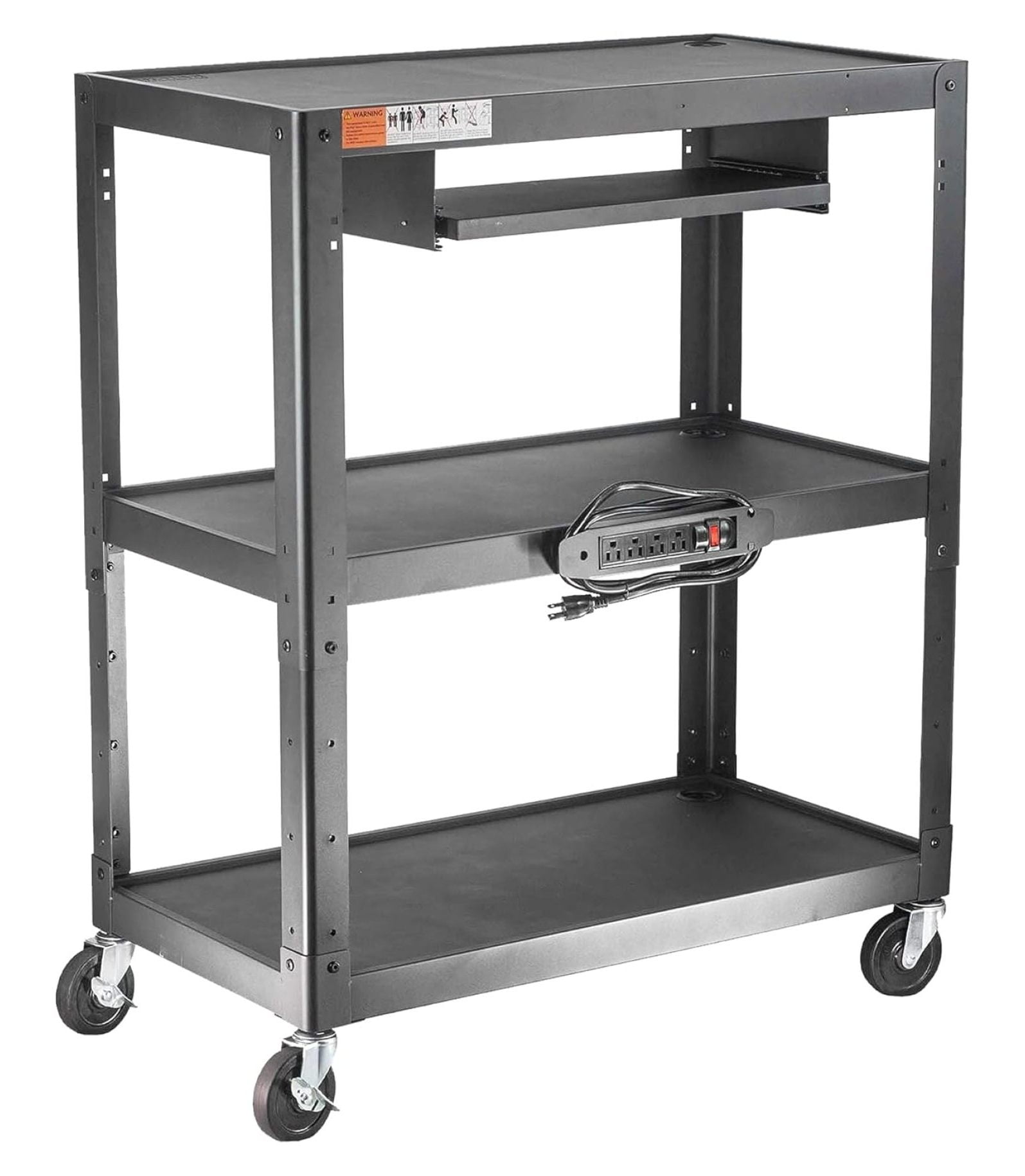 Extra Large 3 Tier Rolling Cart with Power Strip - Heavy Duty Utility ...