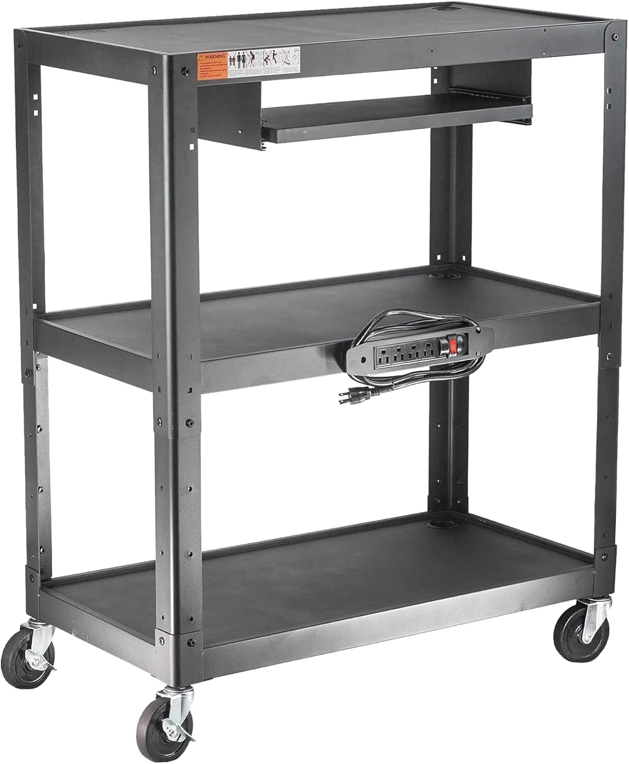 Extra Large 3 Tier Rolling Cart with Power Strip - Heavy Duty Utility ...