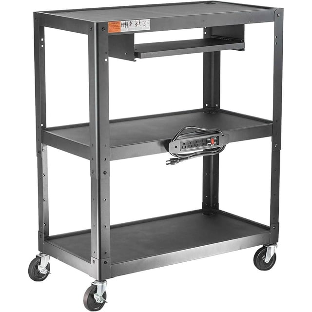 Extra Large 3 Tier Rolling Cart with Power Strip - Heavy Duty Utility ...