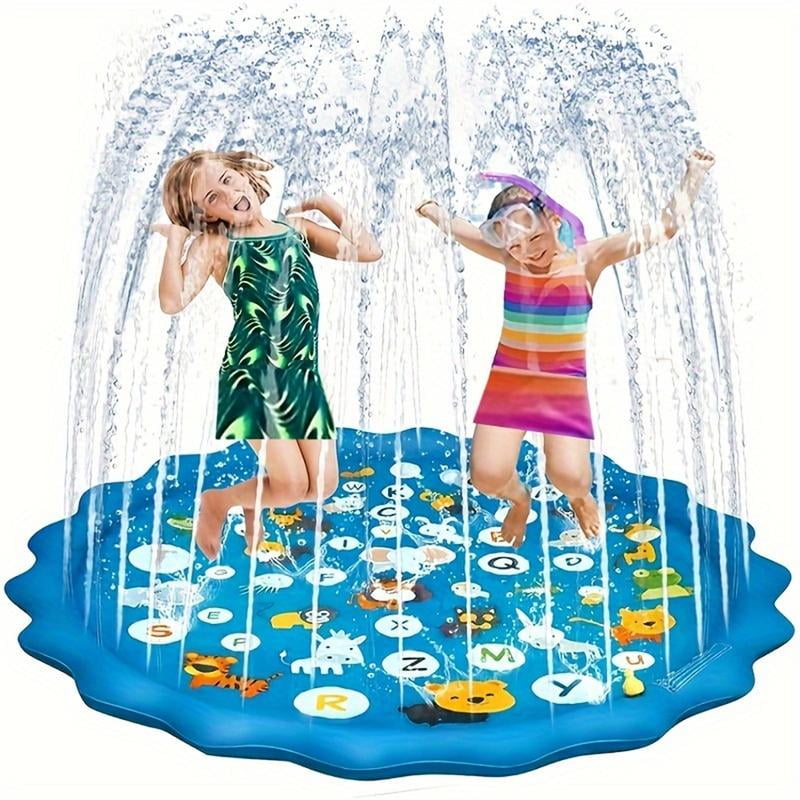 Extra-Large 39" Splash Pad & Kiddie Pool - Colorful Alphabet & Animal Spray Toys, Durable PVC ...